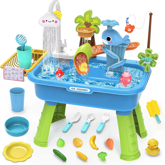 Kids Kitchen Sink Toy with Running Water | Vegetable Washing Basin Play ...